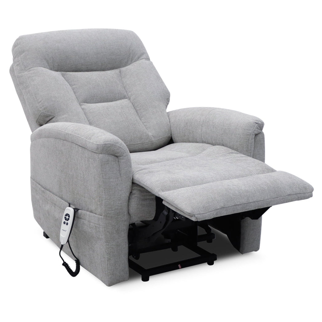 Corinthia Riser Recliner with Heat and Massage - Light Grey Chenille F ...